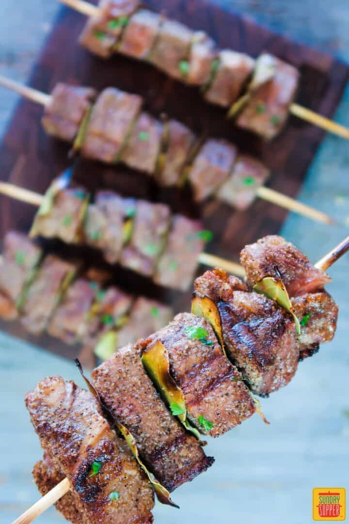 Grilled Portuguese Beef Skewers (Espetada) with Garlic and Bay Leaves