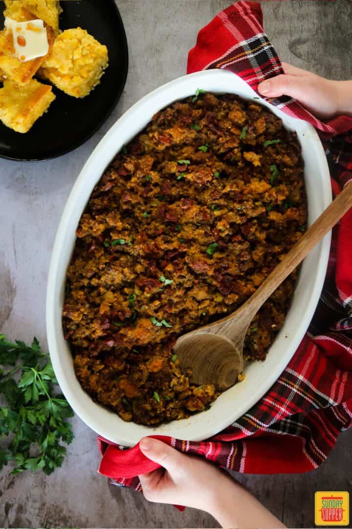 Portuguese Chorizo Cornbread Stuffing - Sunday Supper Movement