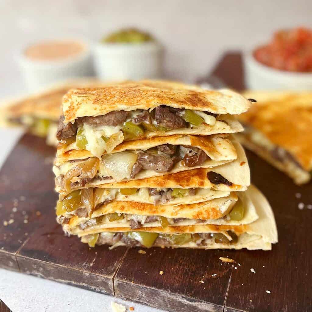 Loaded Steak Quesadillas with Garlic Butter & Sautéed Veggies